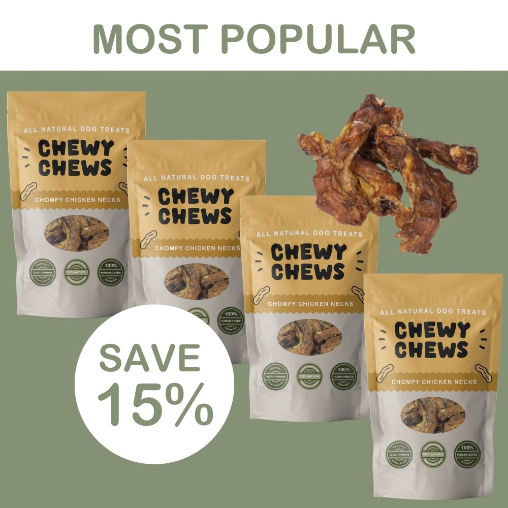 4x 100g Packs of Chompy Chicken Necks – Chewy Chews