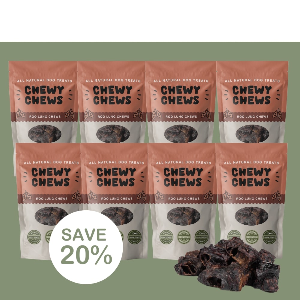 8x 100g Packs of Roo Lung Chews – Chewy Chews